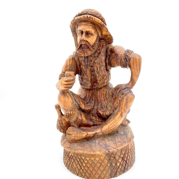 Handmade | Art | 96s Hand Carved Wood Explorer Man Sitting Solid Wood ...